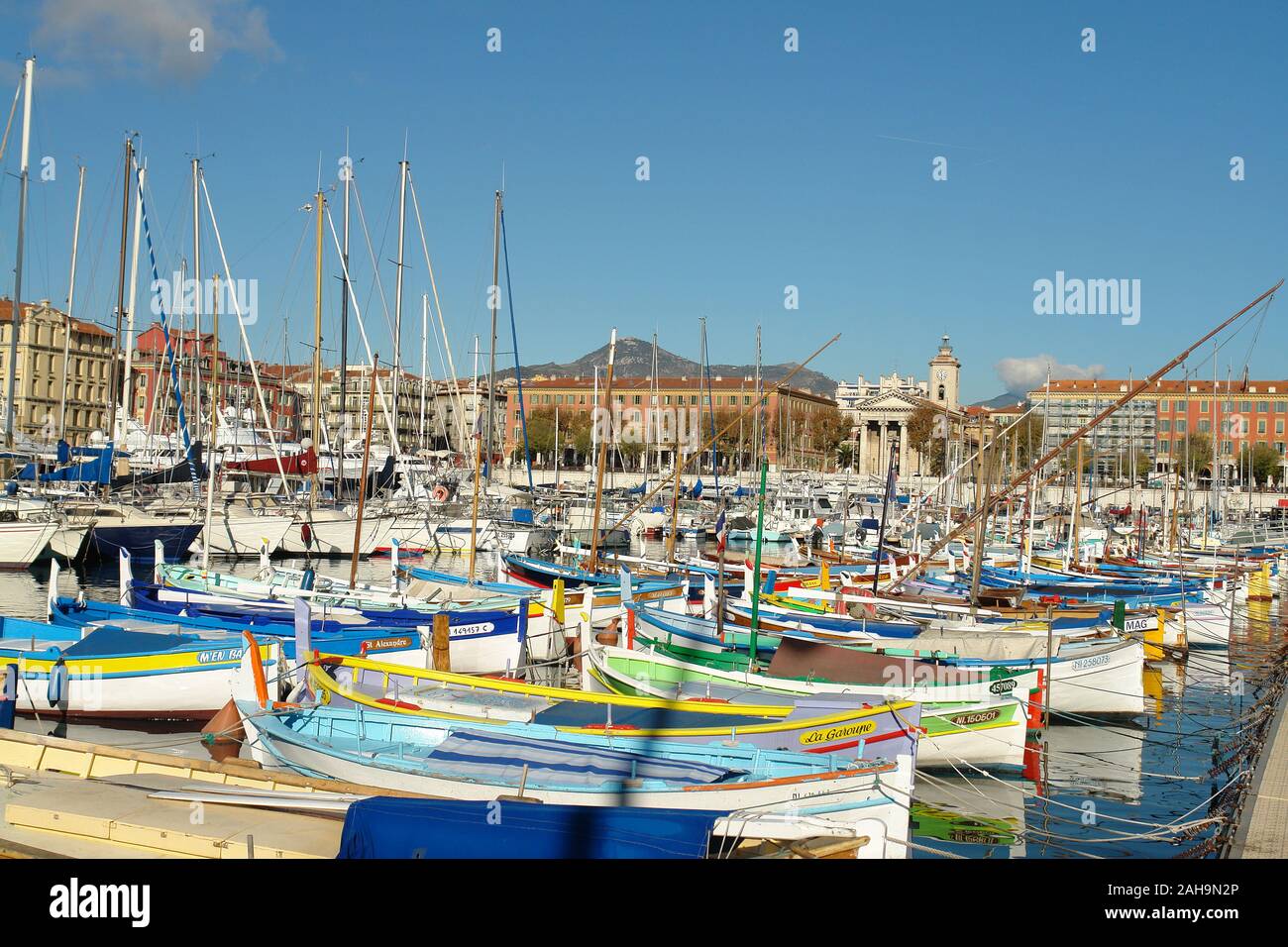 Traditional Mediterranean boats in port of Nice Stock Photo - Alamy