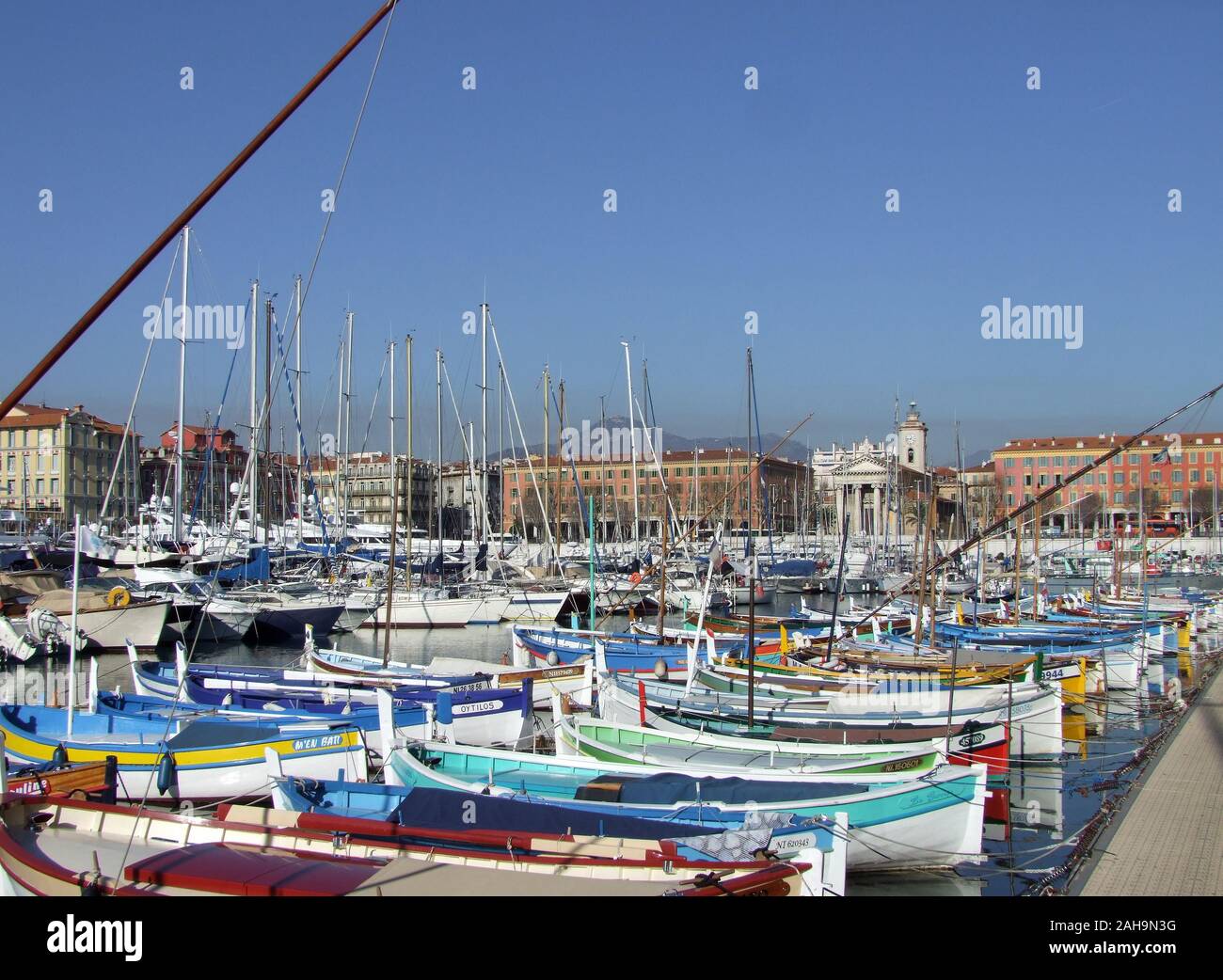 Traditional Mediterranean boats in port of Nice Stock Photo - Alamy