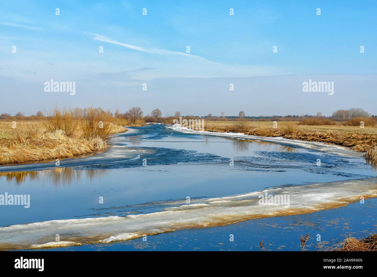 Spring flood on the river. High water. Spring landscape Stock Photo - Alamy
