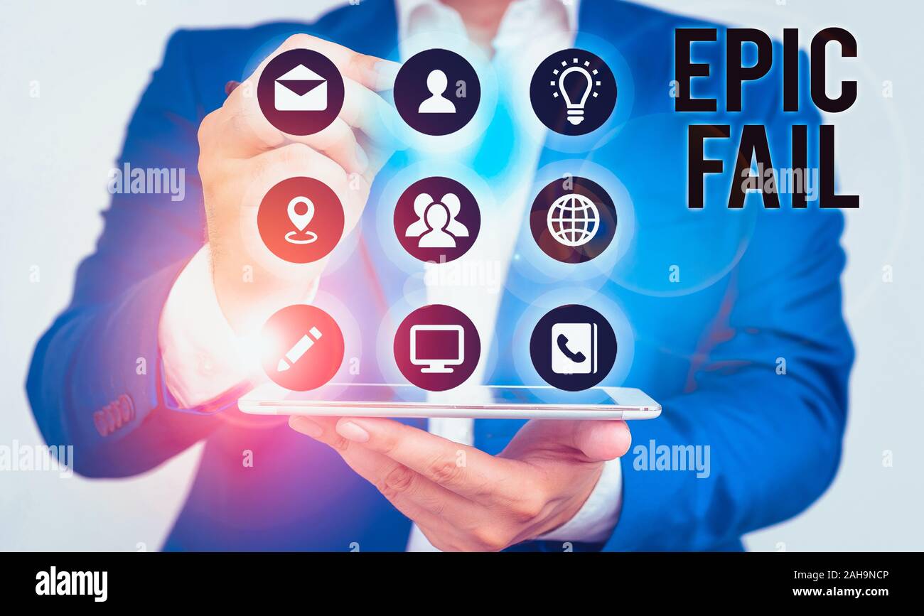 Writing note showing Epic Fail. Business concept for a spectacularly ...