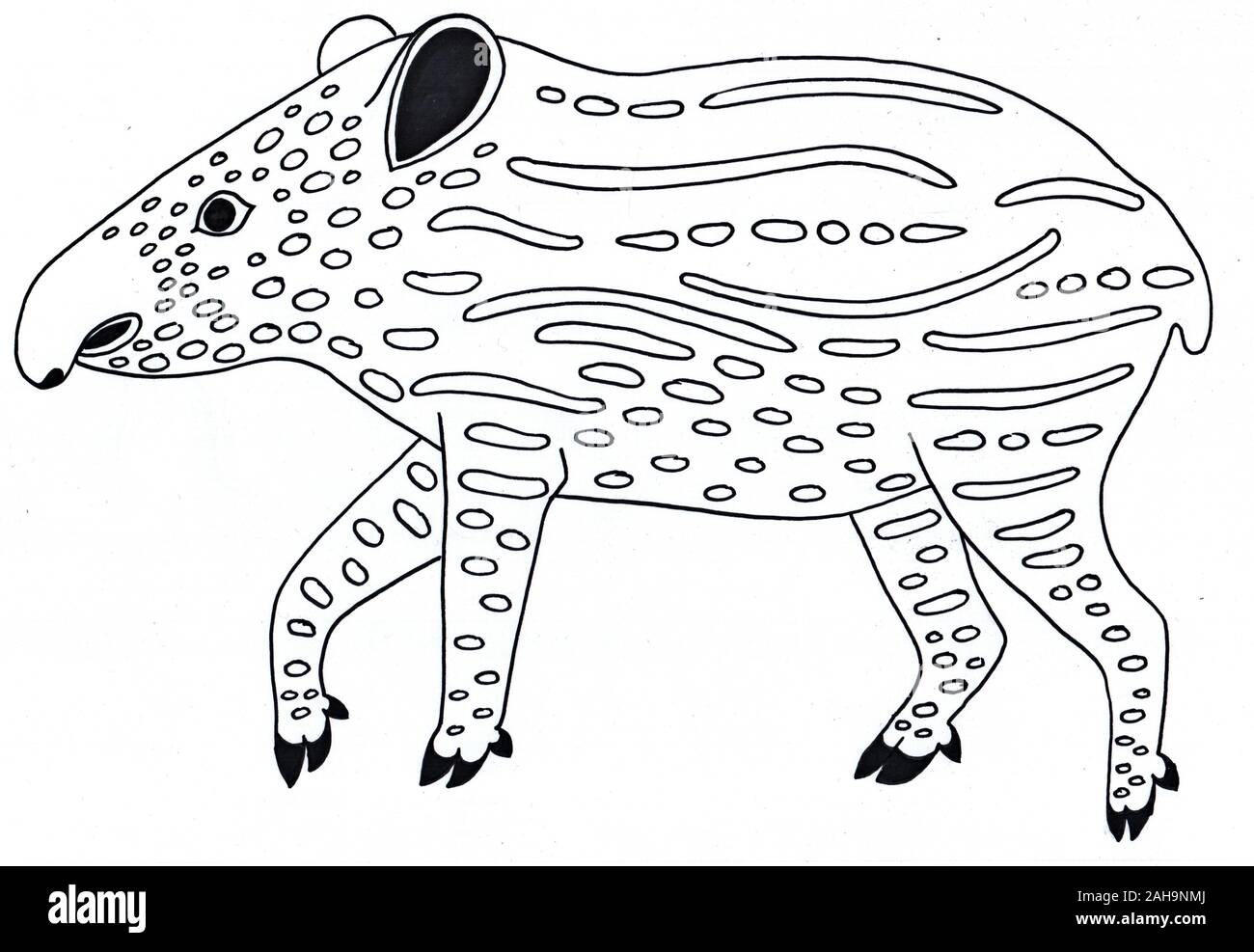 Tapir. Pig with a trunk from the jungle. Spirit Animal. Black and white ...