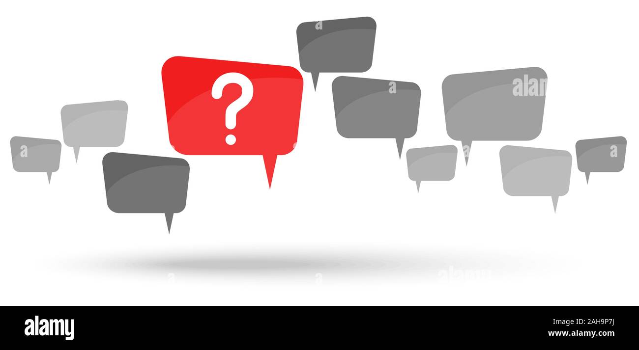 gray speech bubbles with red question mark symbolizing questioning or a ...