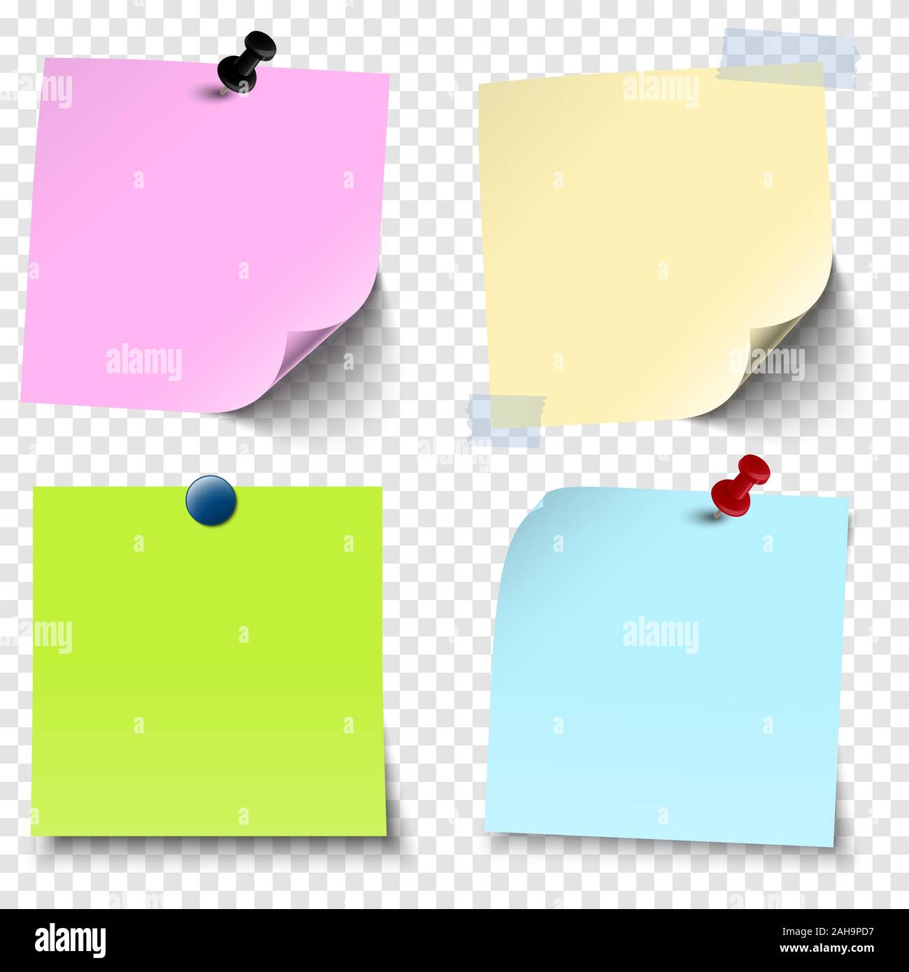 illustration of an collection of different sticky papers with pin ...