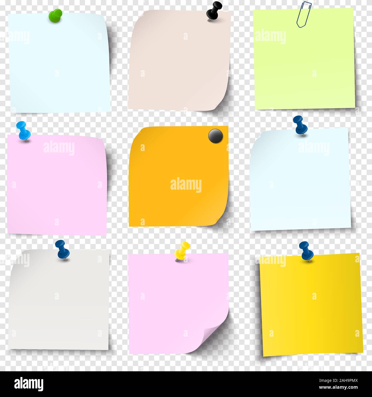 illustration of an collection of different sticky papers with pin ...