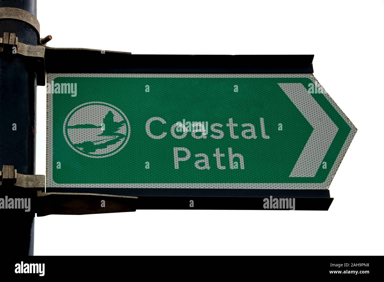 Coastal path signboard isolated on a white background Stock Photo - Alamy