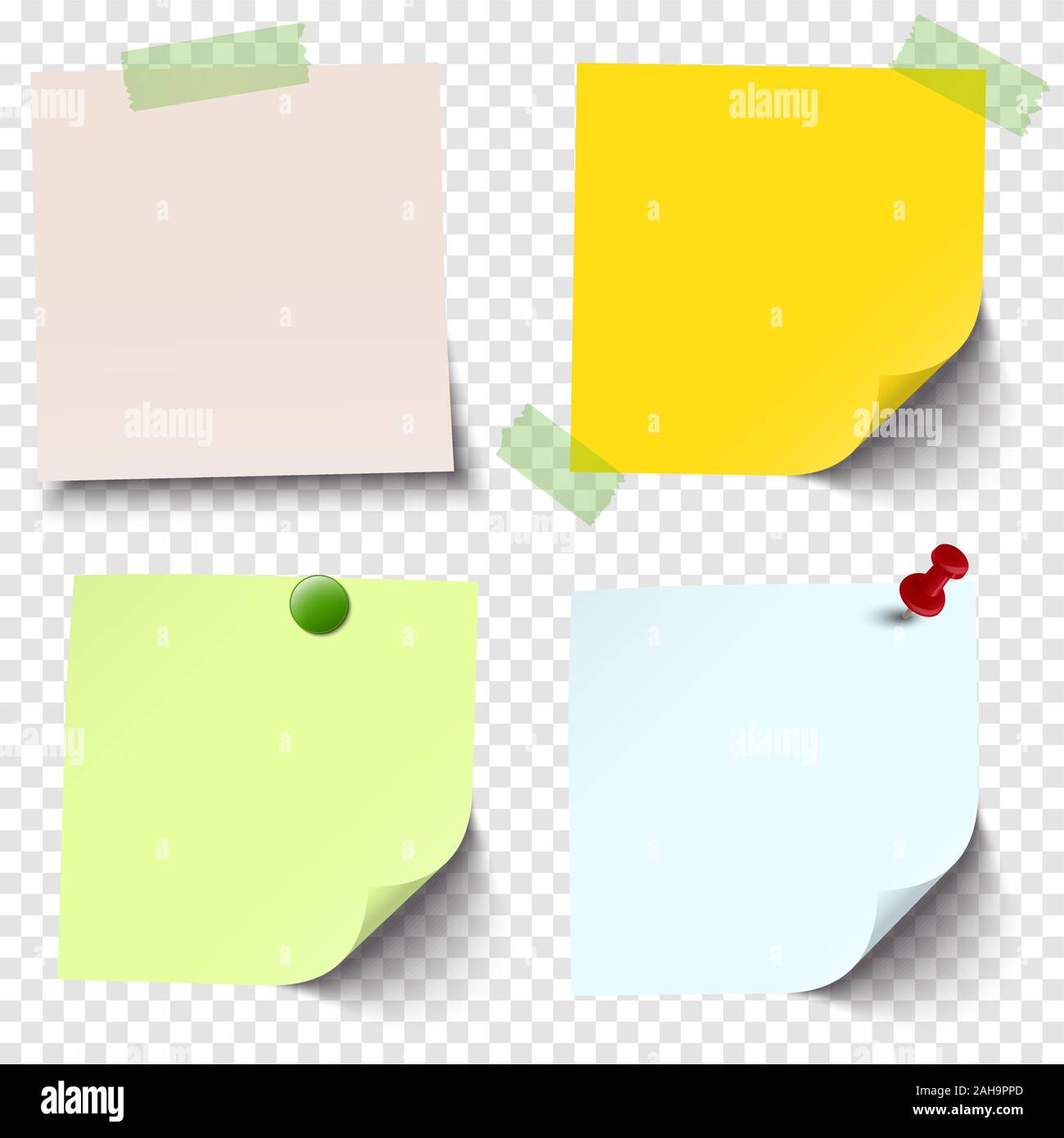 illustration of an collection of different sticky papers with pin ...