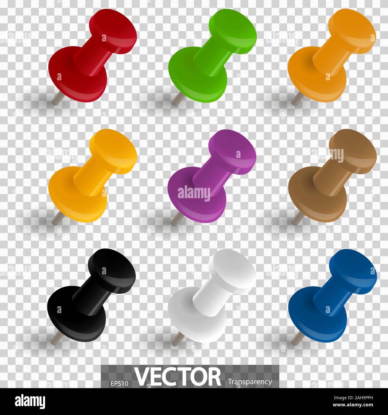 collection of nine pin needles in different colors with vector ...