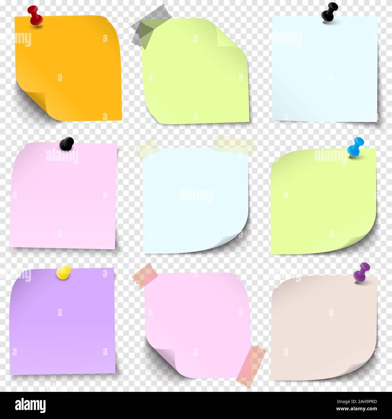 illustration of an collection of different sticky papers with pin ...