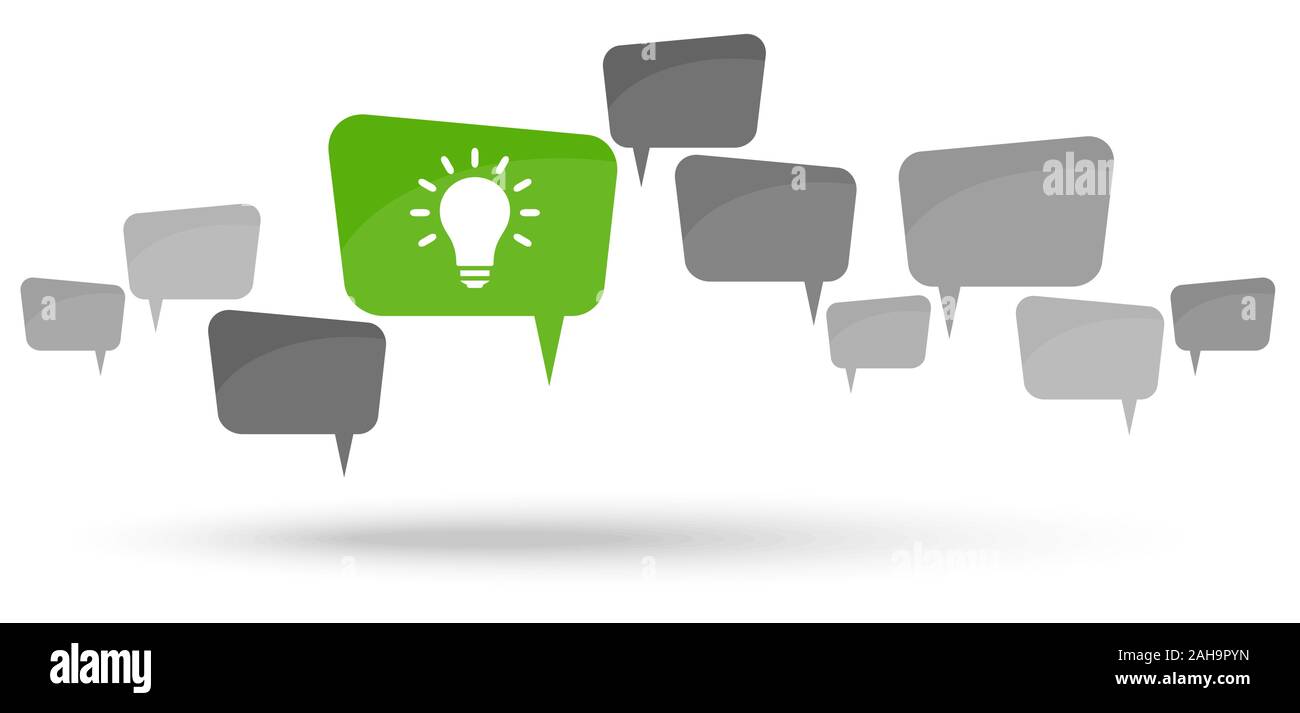 gray speech bubbles with green light bulb symbolizing idea or solution Stock Vector Image & Art ...