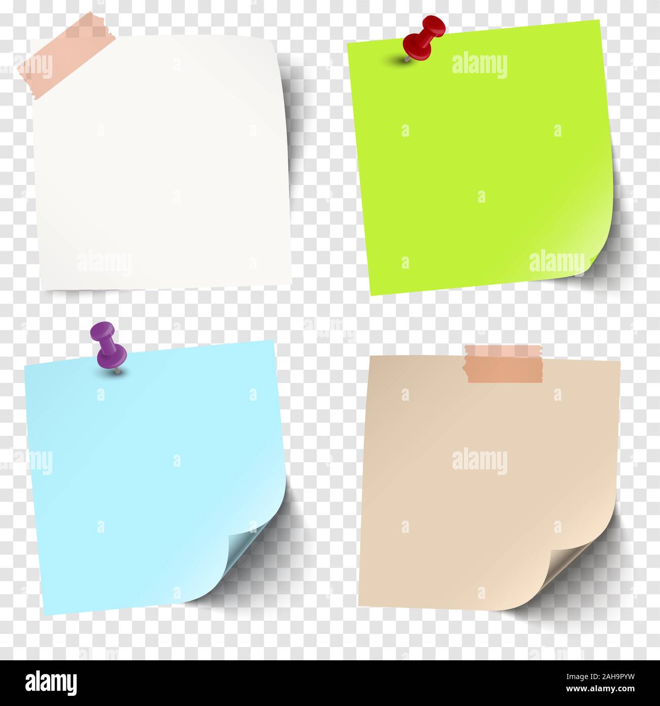 illustration of an collection of different sticky papers with pin ...