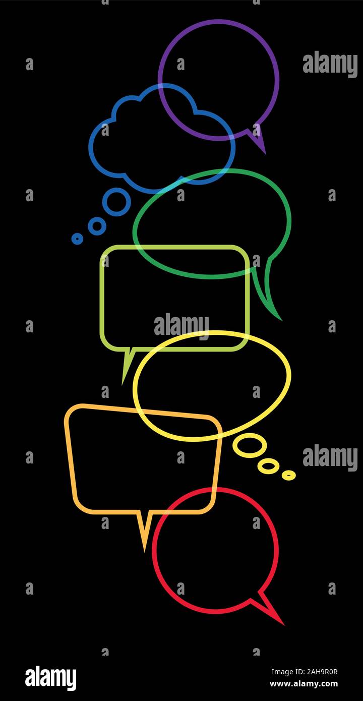illustration of colored speech bubbles frames in a row with space for ...
