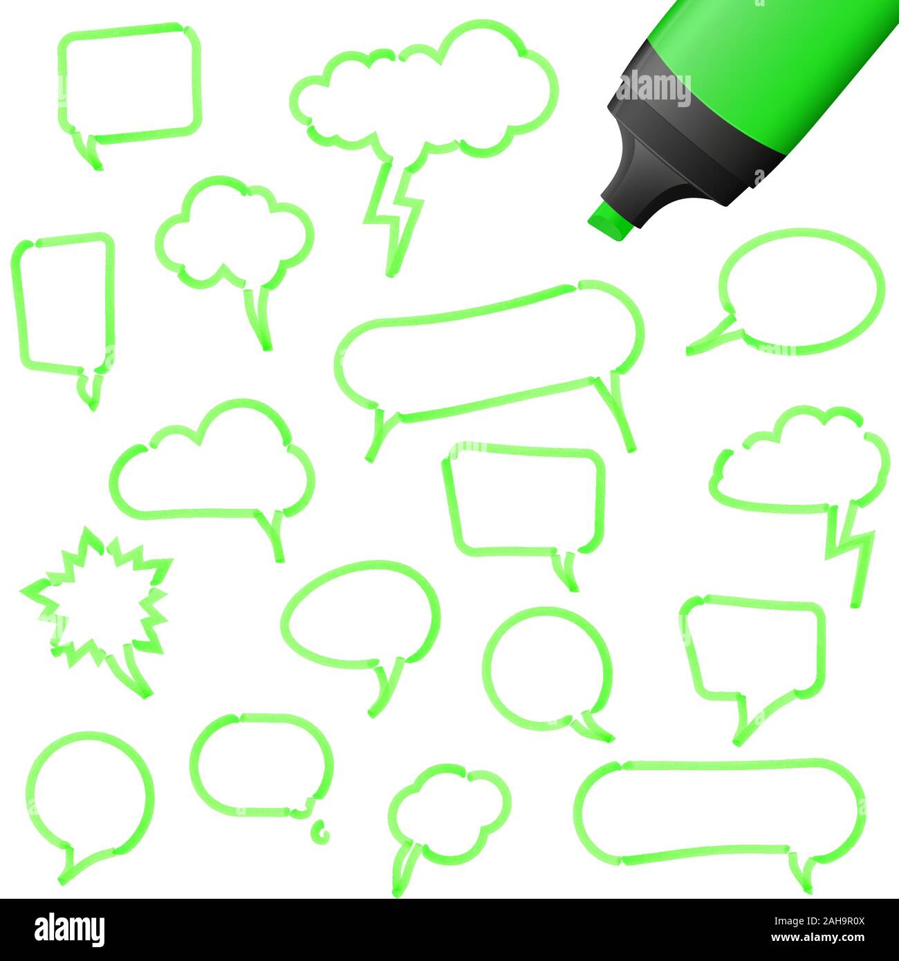 illustration of speech bubbles drawn with highlighter colored green ...