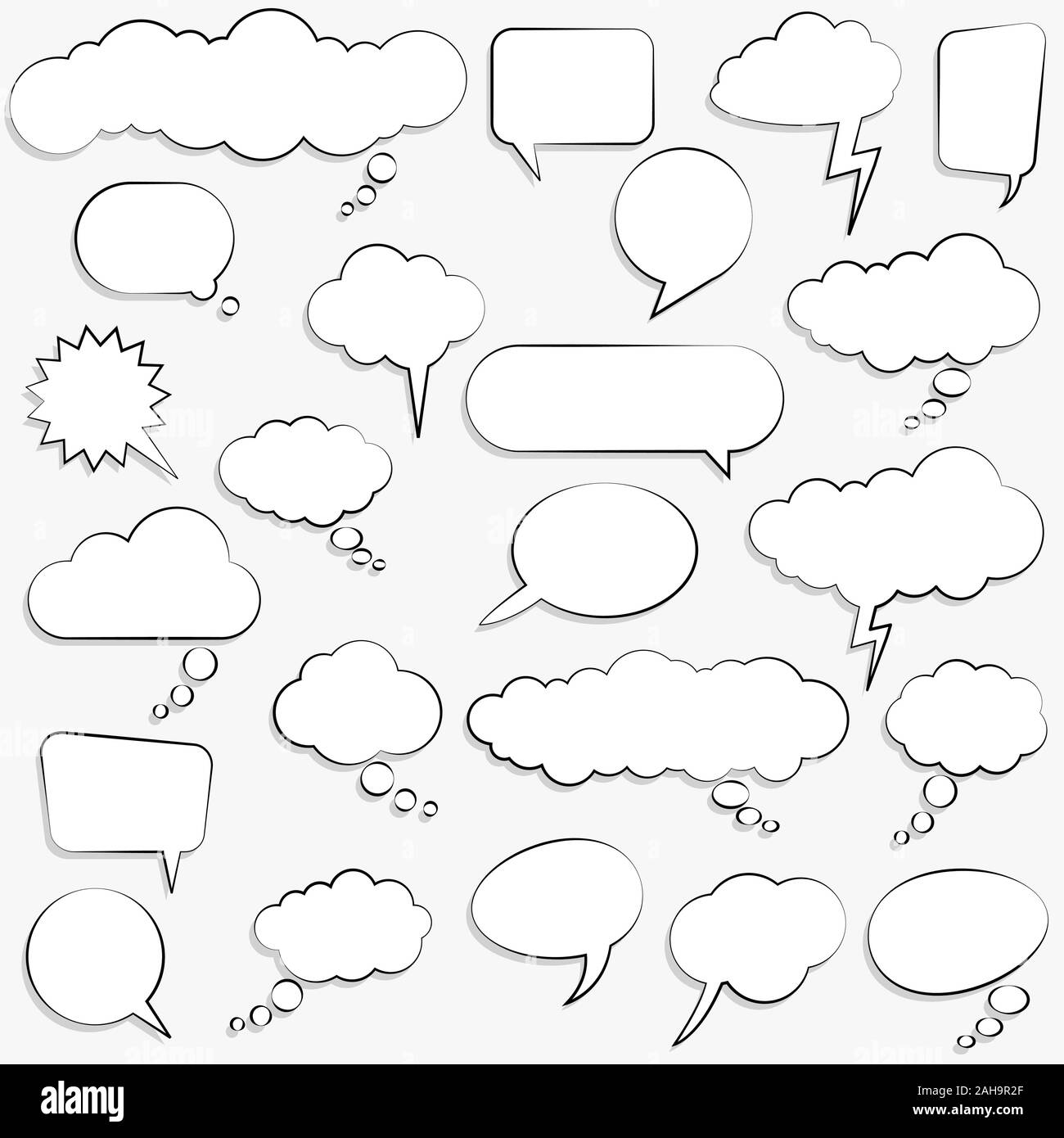 collection of different speech bubbles and thought bubbles with space ...
