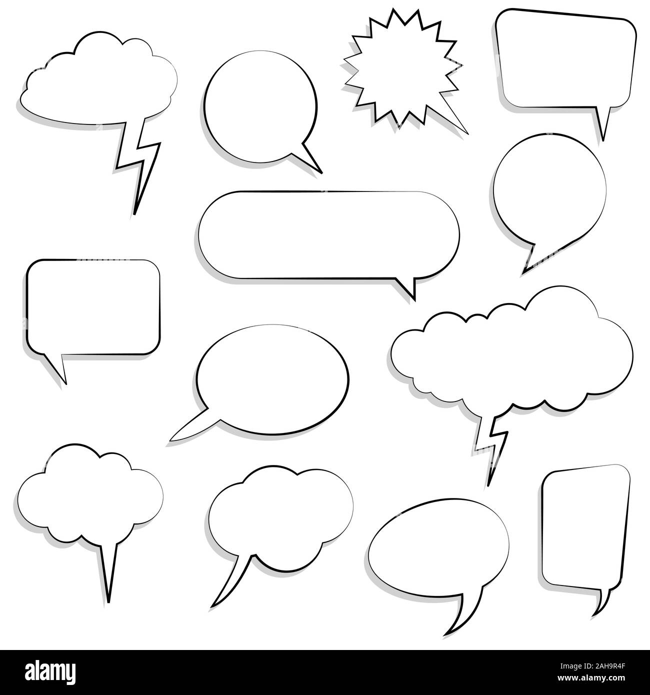 collection of different speech bubbles and thought bubbles with space ...