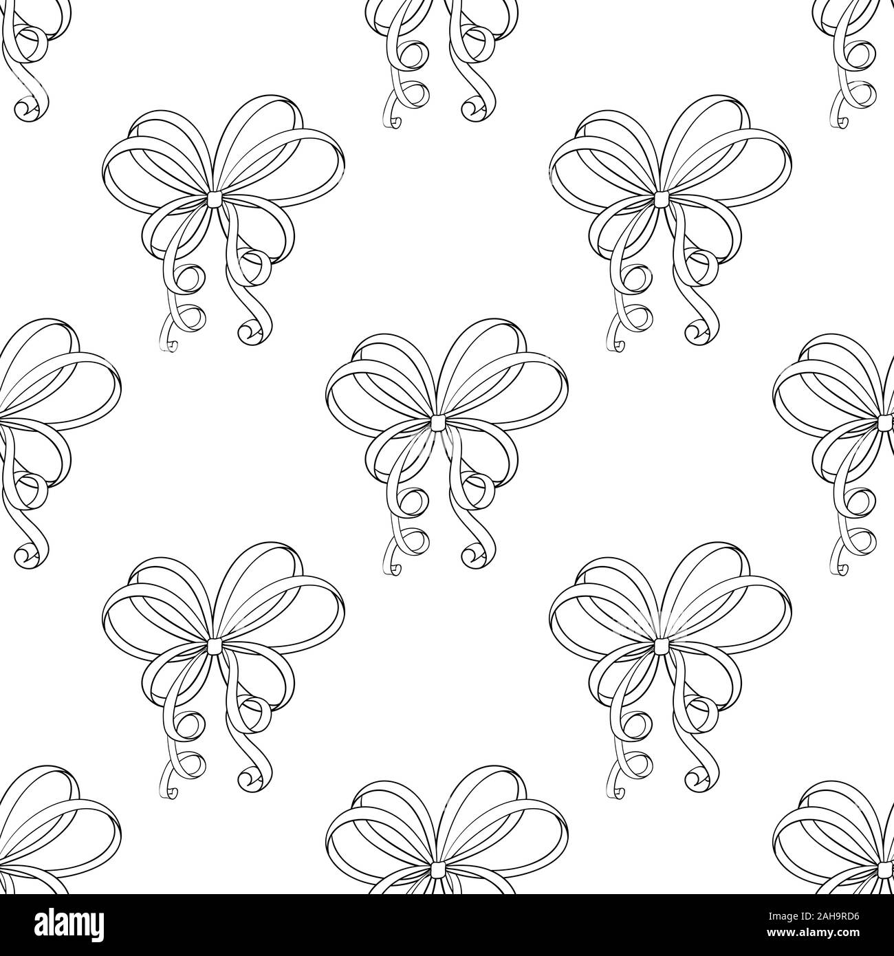 Curly ribbon bows. Seamless pattern. Vector outline illustration Stock ...