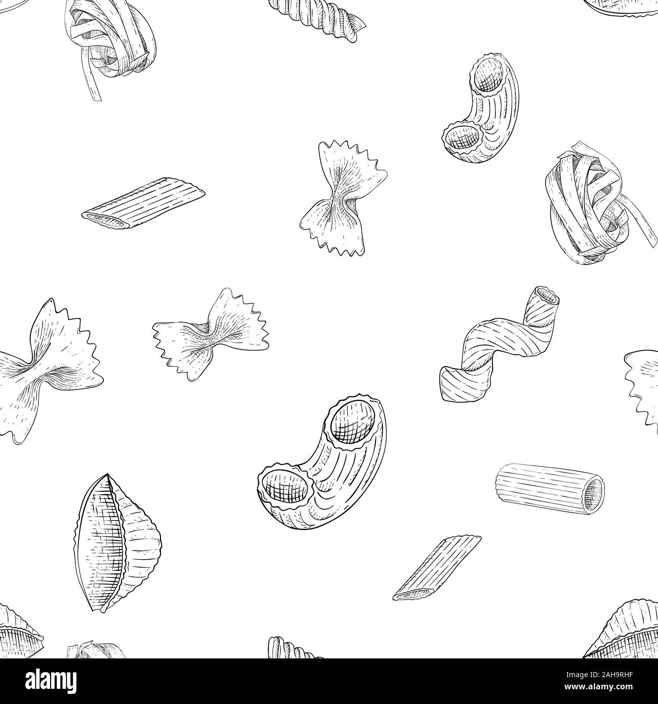 Pasta collection. Hand drawn outline vintage sketch. Seamless pattern ...