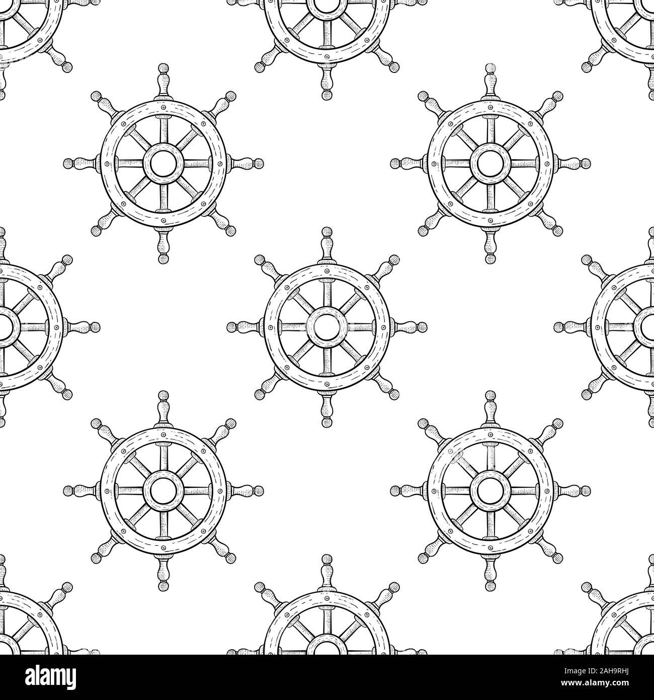 Steering wheel. Seamless pattern. Outline hand drawn sketch Stock ...