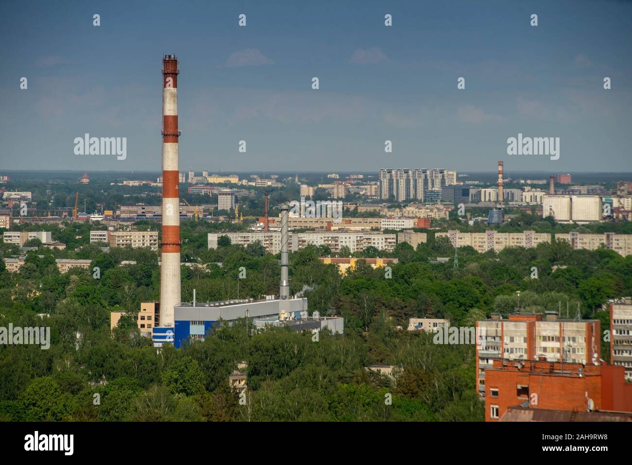 Top panorama view of summer Riga, Latvia. Green trees. City ...