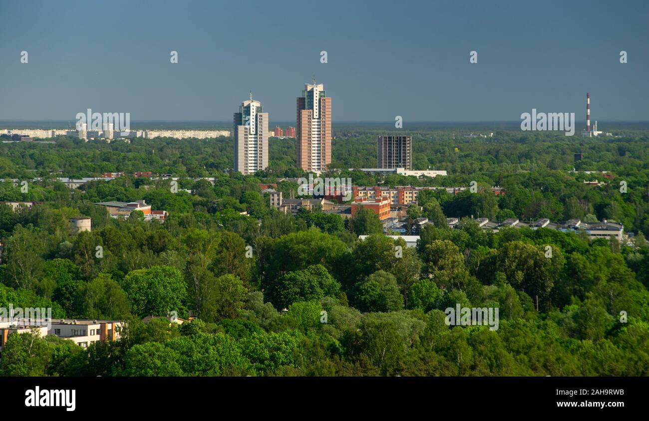 Top panorama view of summer Riga, Latvia. Green trees. City ...