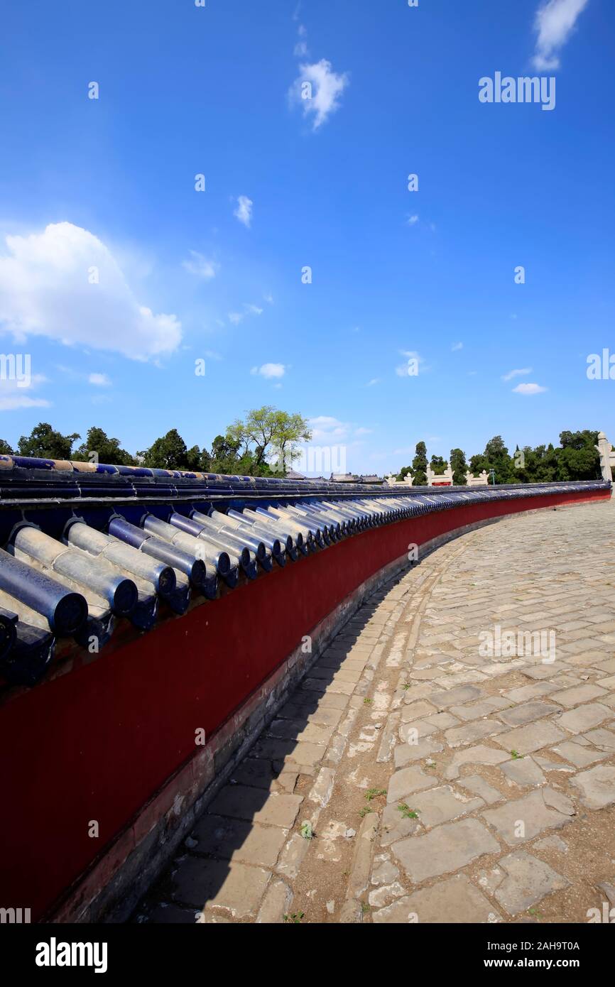 Ancient Chinese architectural walls are in the temple of heaven, glazed ...