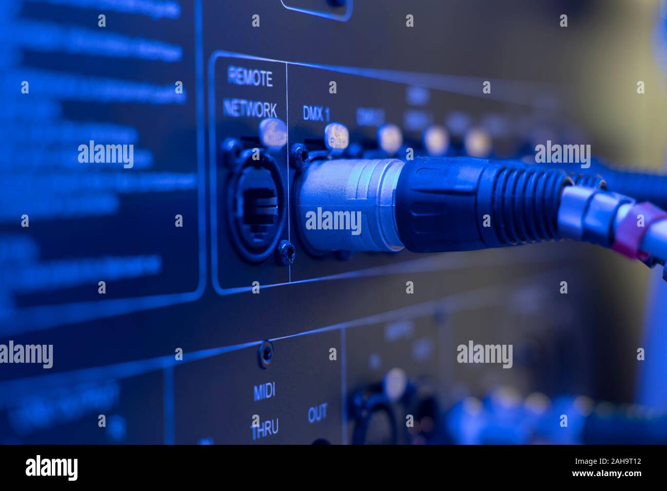 Audio snake and stage box with xlr cables and jacks at a live event ...