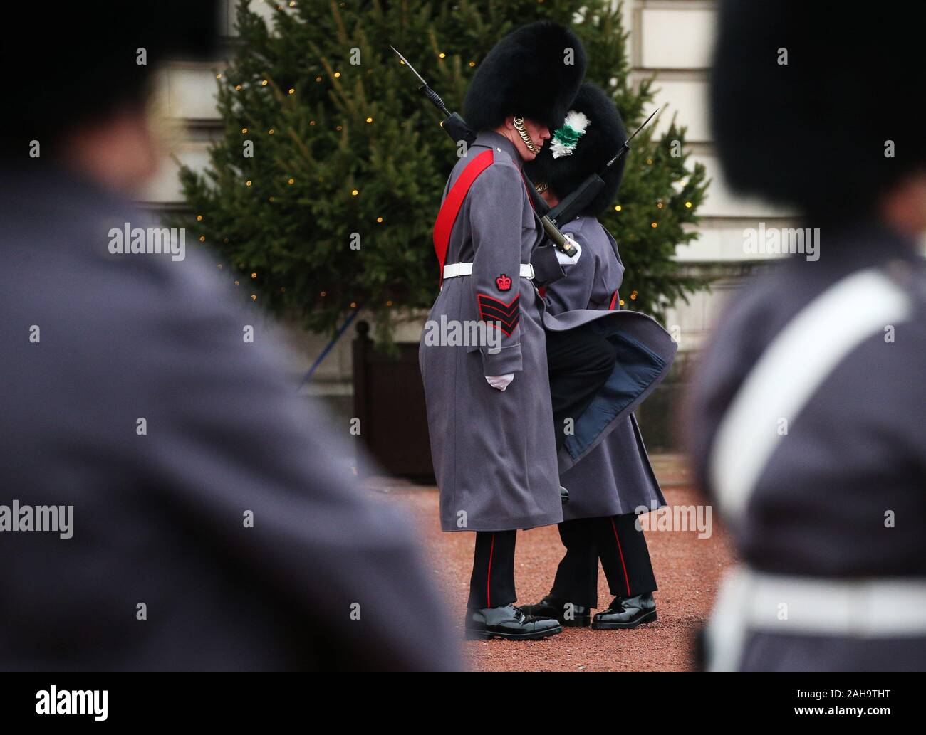 Soldiers from the 1st battalion Welsh Guards take part in the Changing of the Guard ceremony in ...