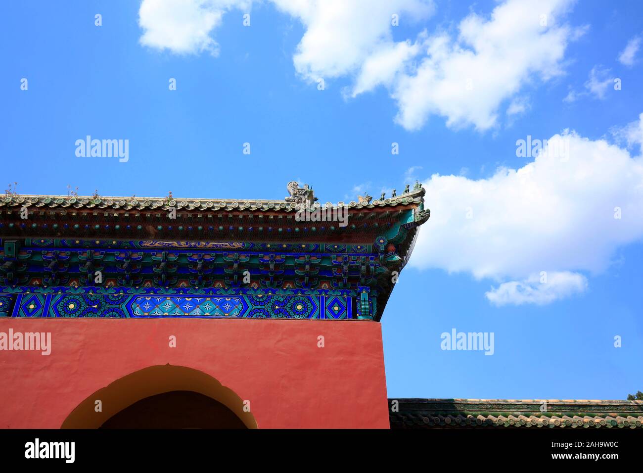 The wall of ancient Chinese architecture, glazed tile sculpture Stock ...