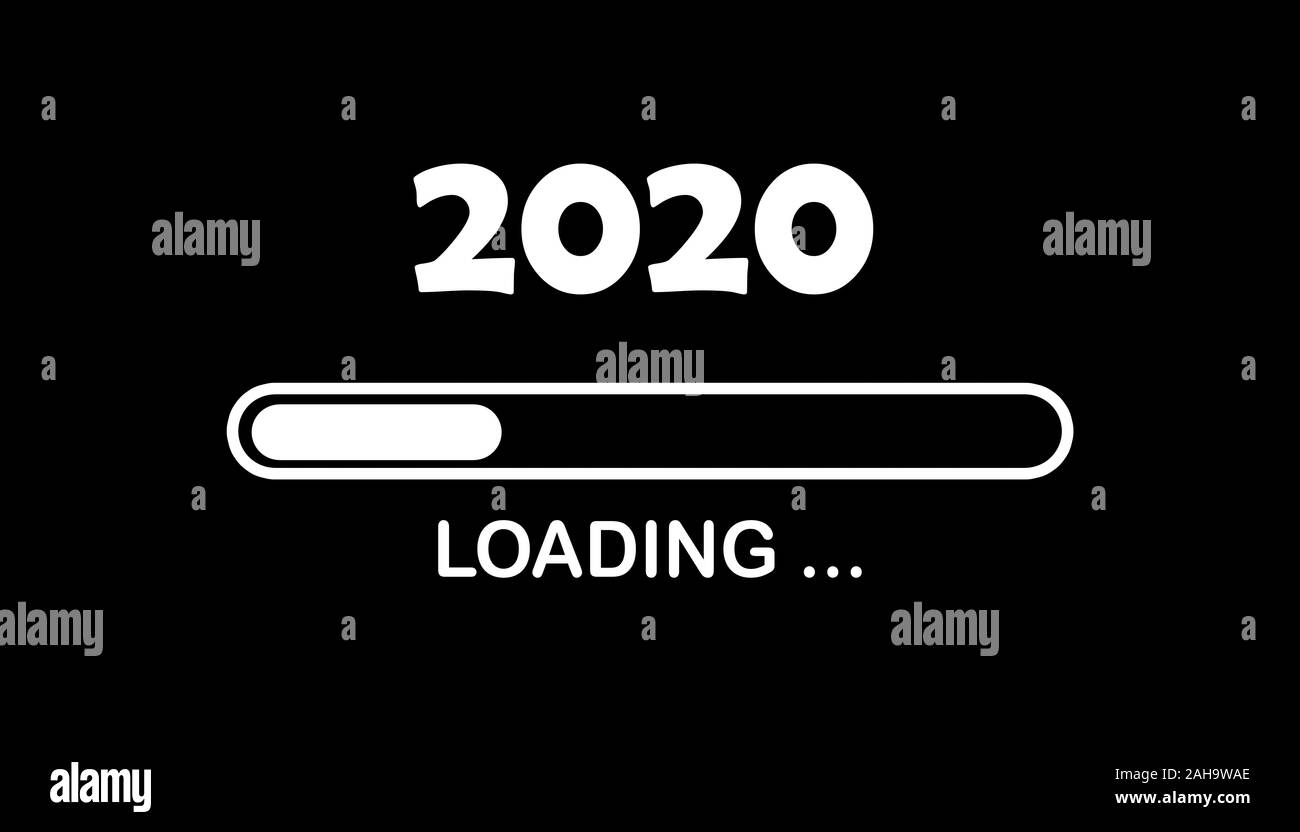 Happy new year 2020 with loading icon. Progress bar almost reaching new ...