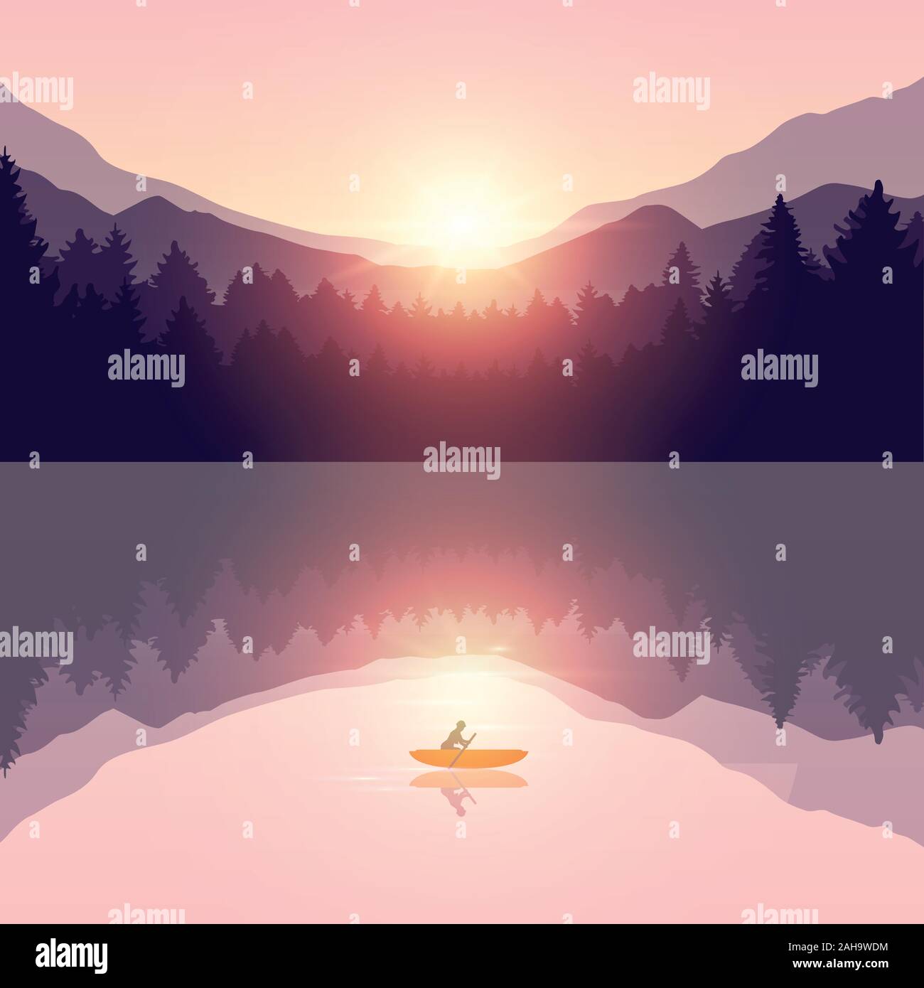 Canoe and sunrise Stock Vector Images - Alamy