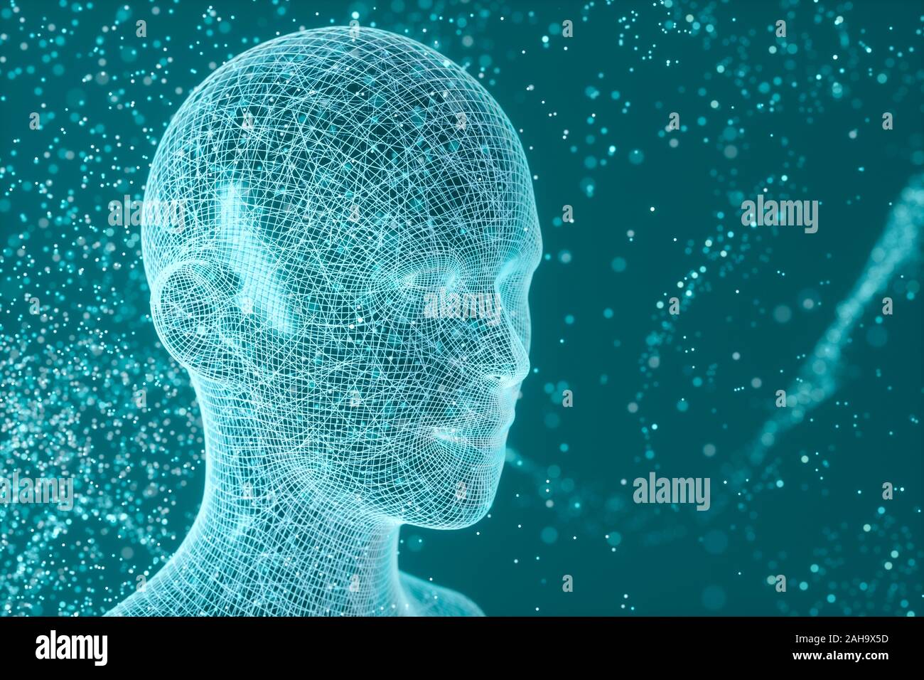 Artificial intelligence head, Lines and head, 3d rendering. Computer ...