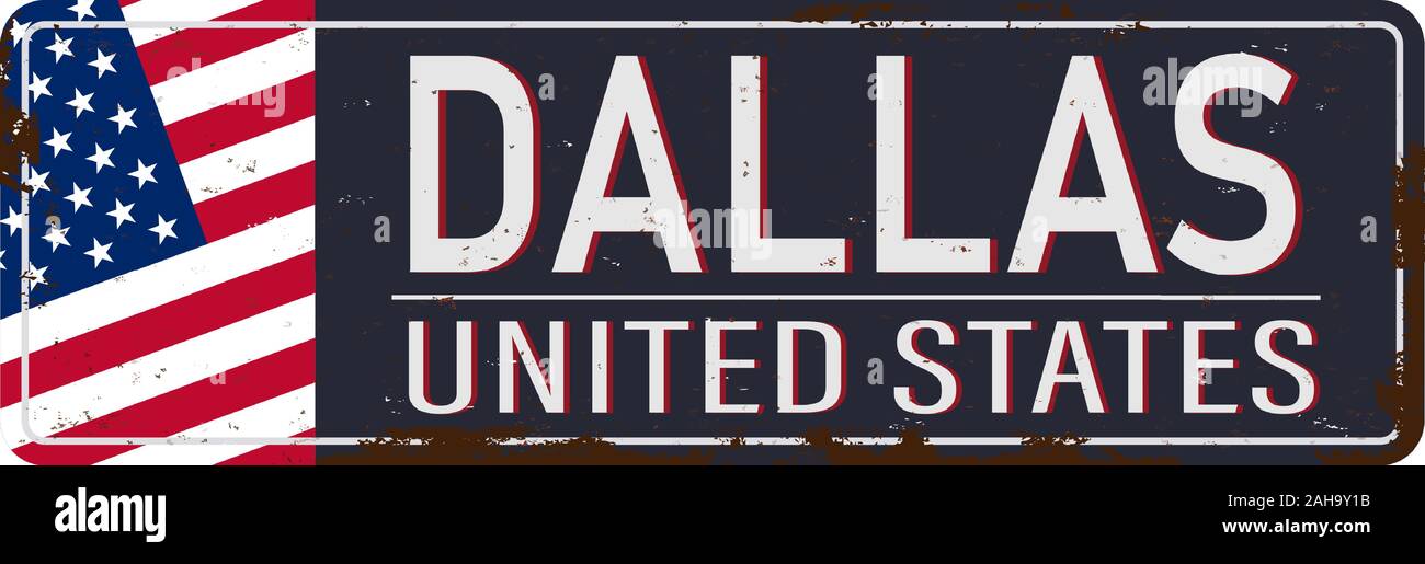 Vintage tin sign. Dallas. Retro souvenirs or old postcard templates on ...
