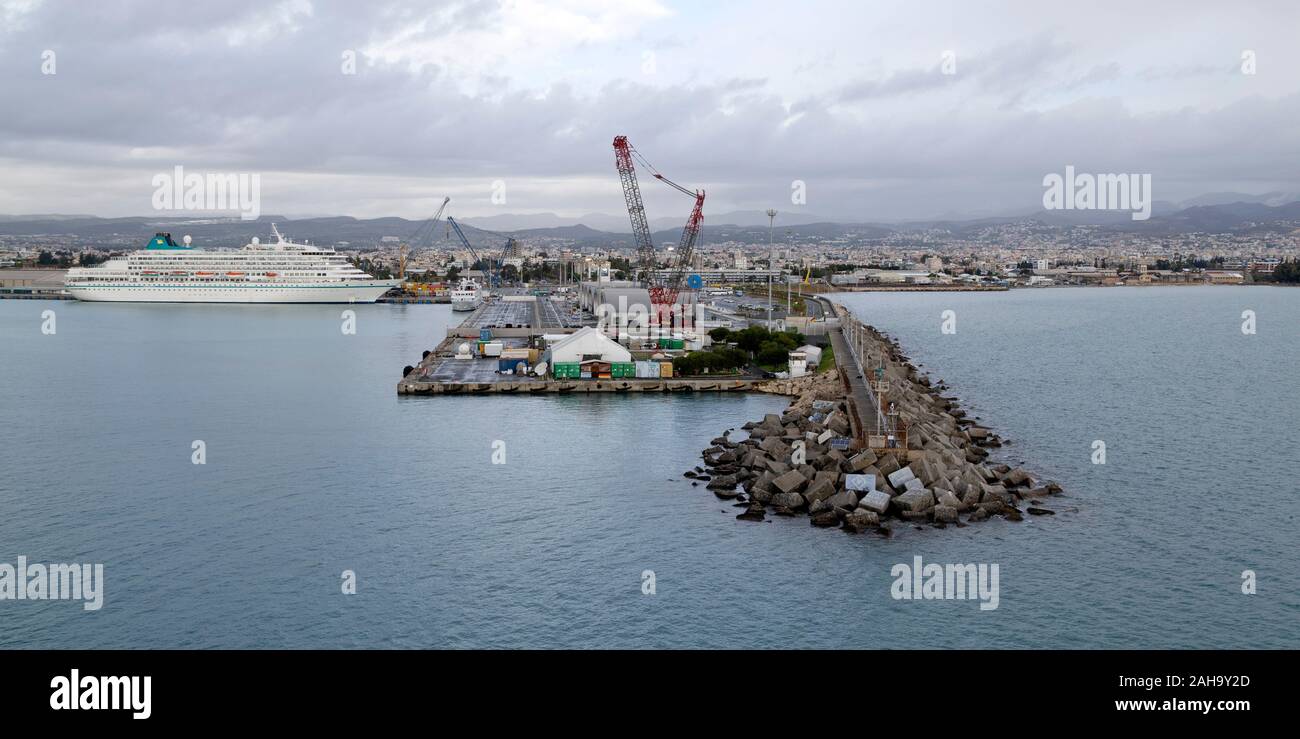 Ship docked at the Port of Limassol in Cyprus. The port is the largest ...