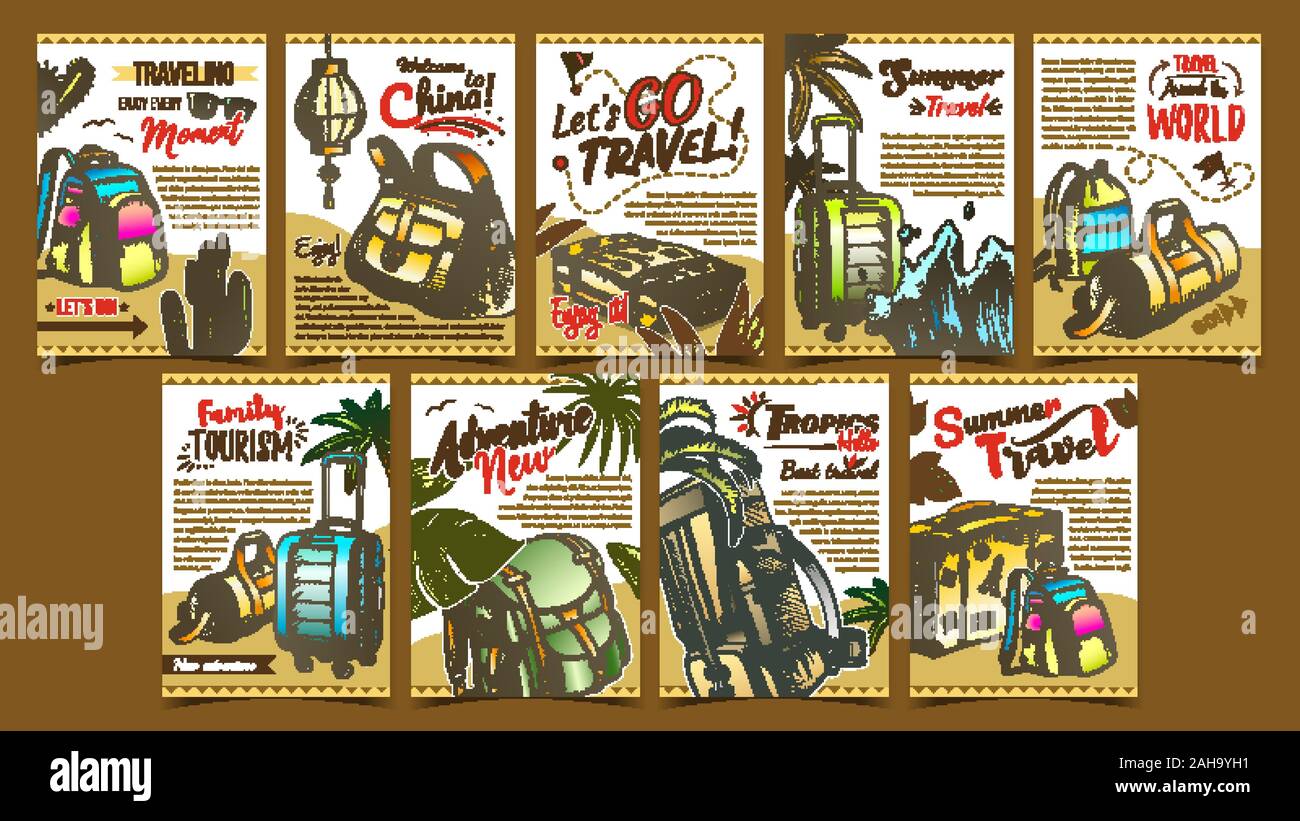 Tropic Summer Travel Collection Posters Set Vector Stock Vector Image ...