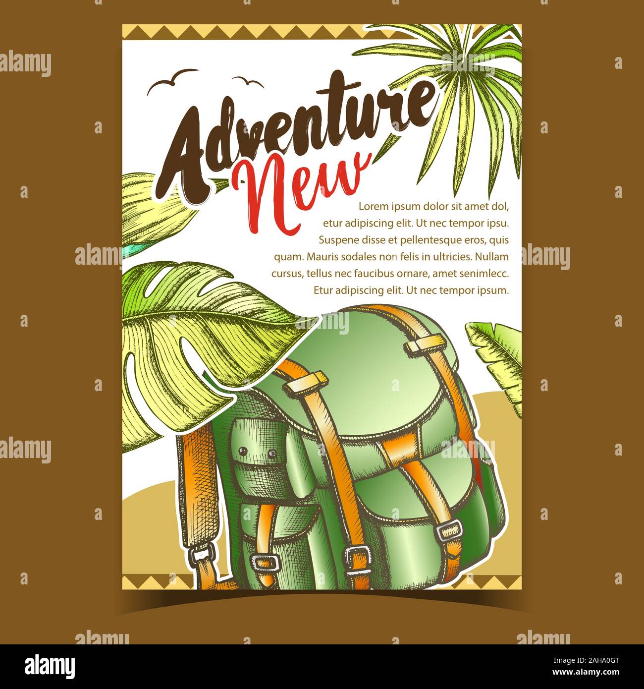Adventure Tourist Travel Backpack Poster Vector Stock Vector Image ...