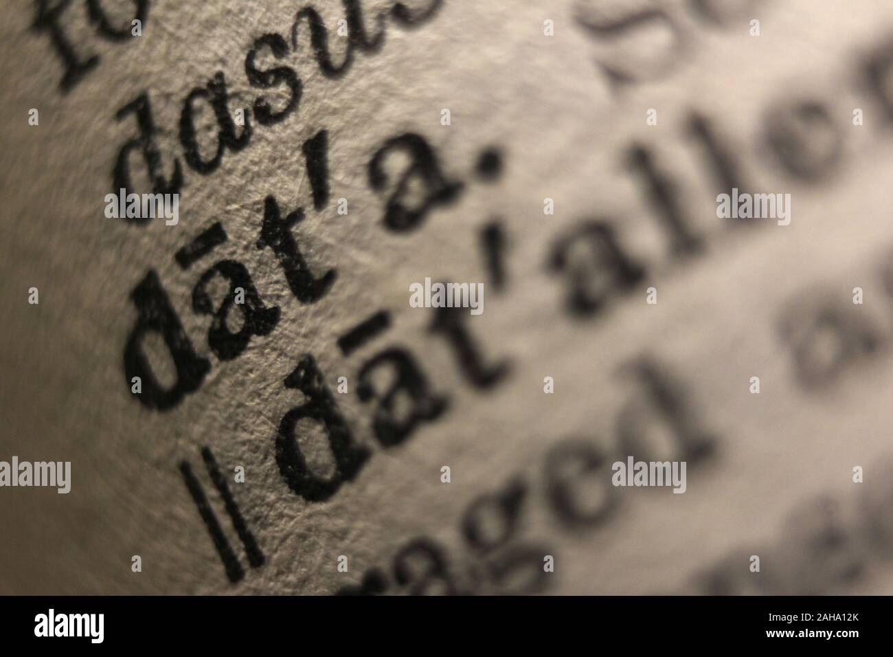 Word "data" printed on book page, close-up Stock Photo - Alamy