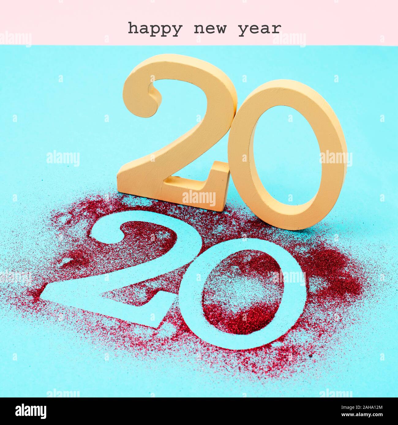 the text happy new year 2020, as a yellow three-dimensional 20 number ...