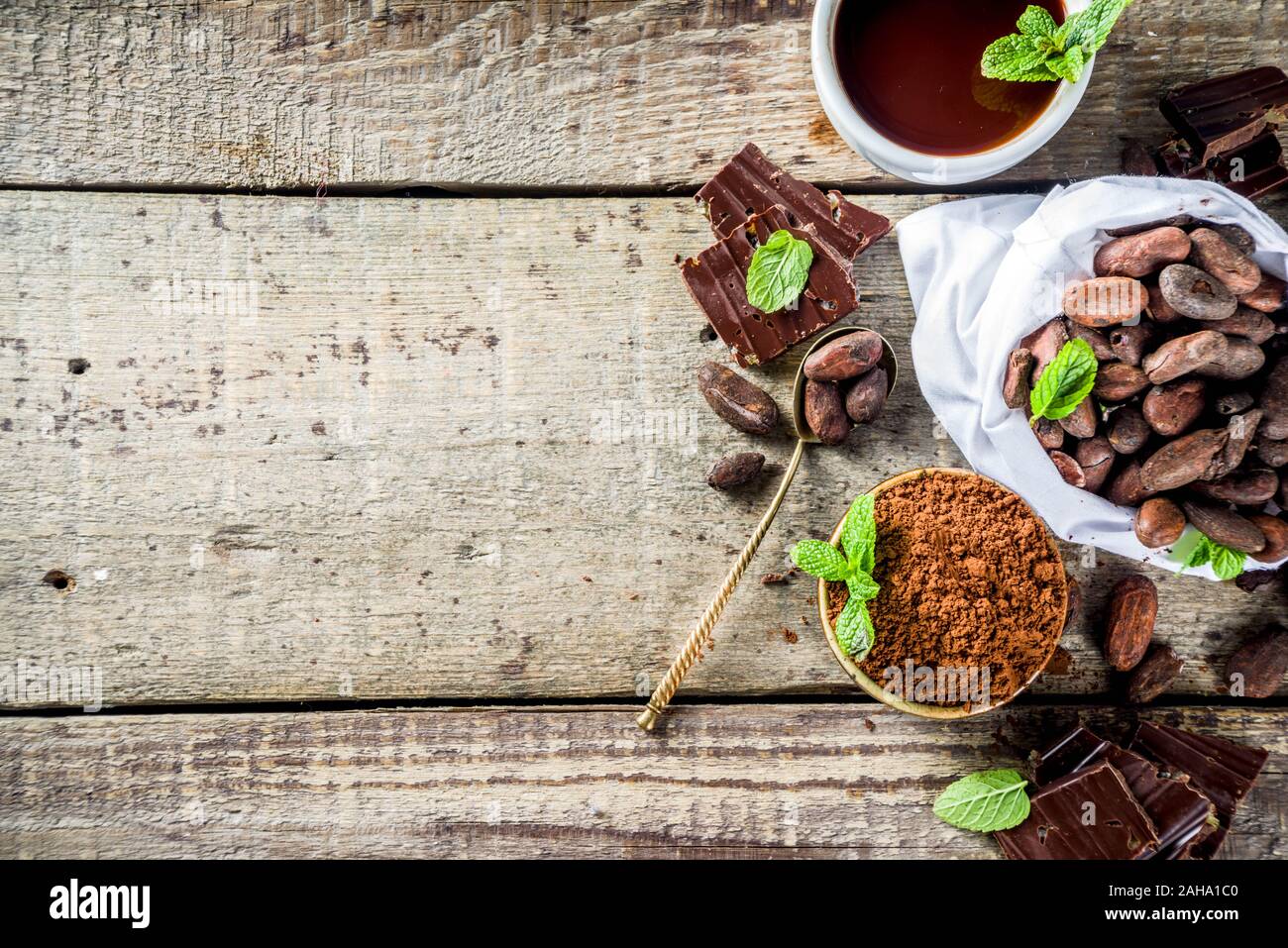 Different conditions of cocoa. Various cocoa - beans, beans, ground ...