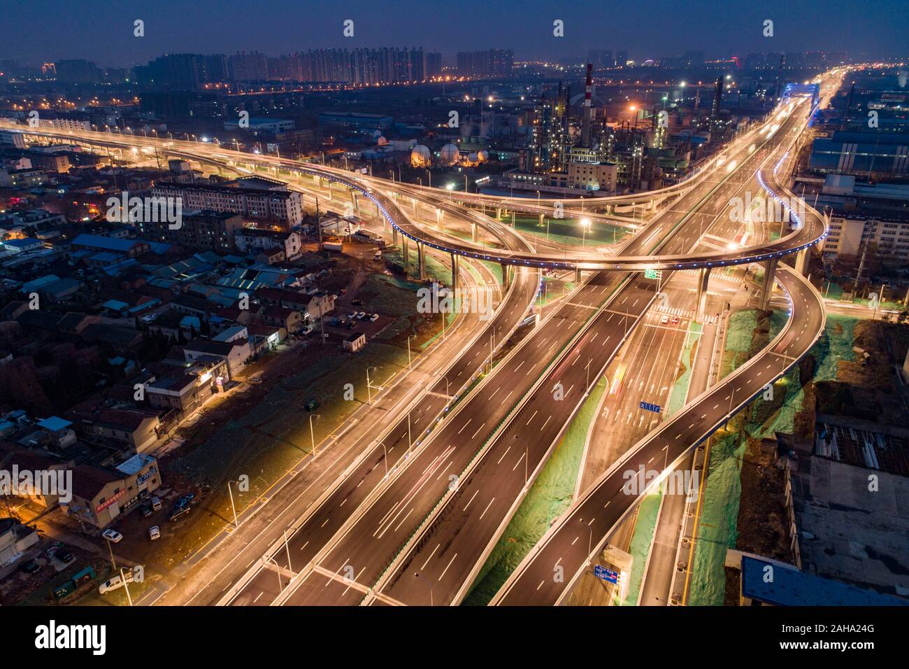 Night view of the illuminated elevated inner ring road and overpass ...