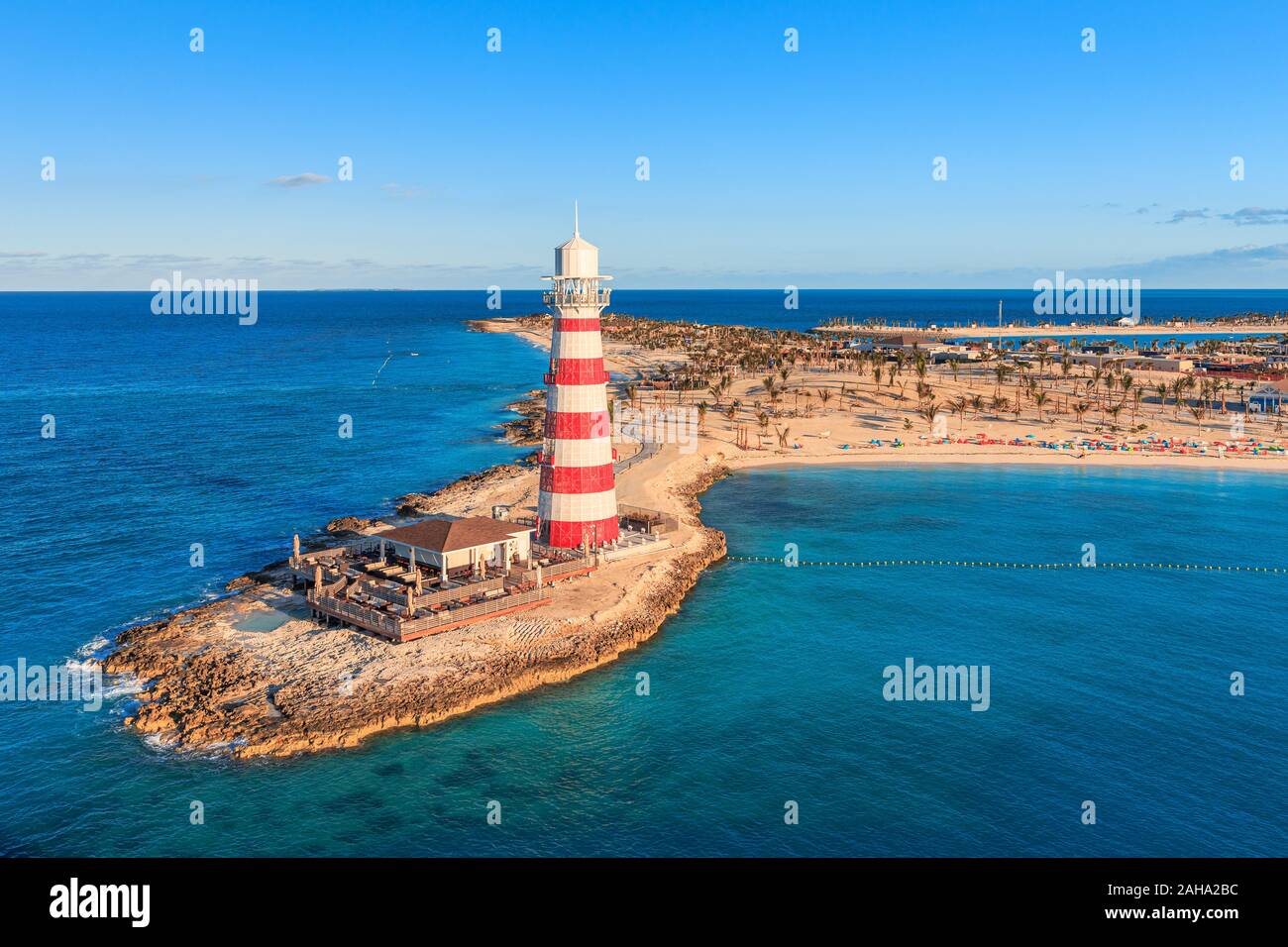 Morning sun over the lighthouse of Ocean Cay Bahamas Island Stock Photo ...