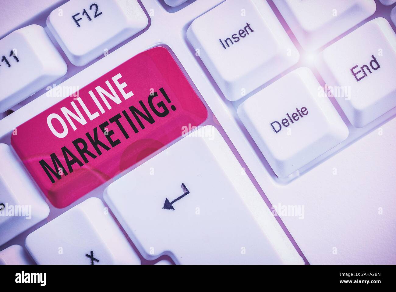 Text sign showing Online Marketing. Business photo showcasing ...