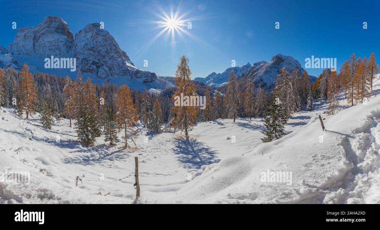 Awesome panorama of Mount Pelmo snowy northern side, Dolomites, Italy ...