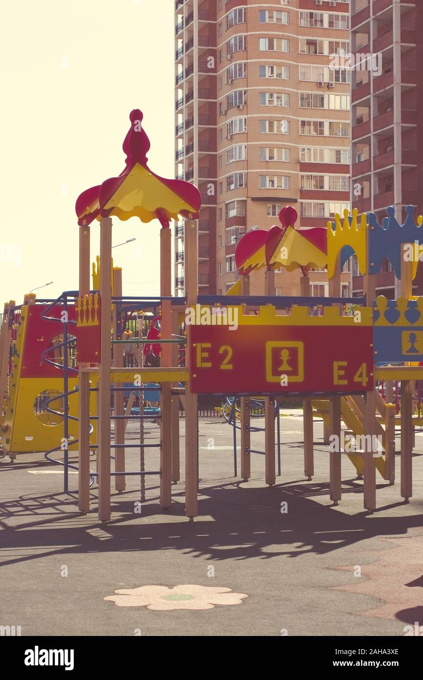 Summer colorful playground outdoors activity equipment background Stock ...