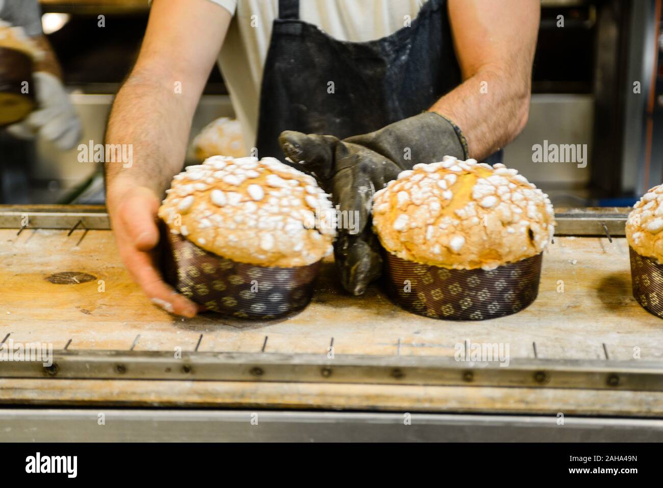 Italian pastry chef Baking Panettone sweet italian cake Stock Photo - Alamy