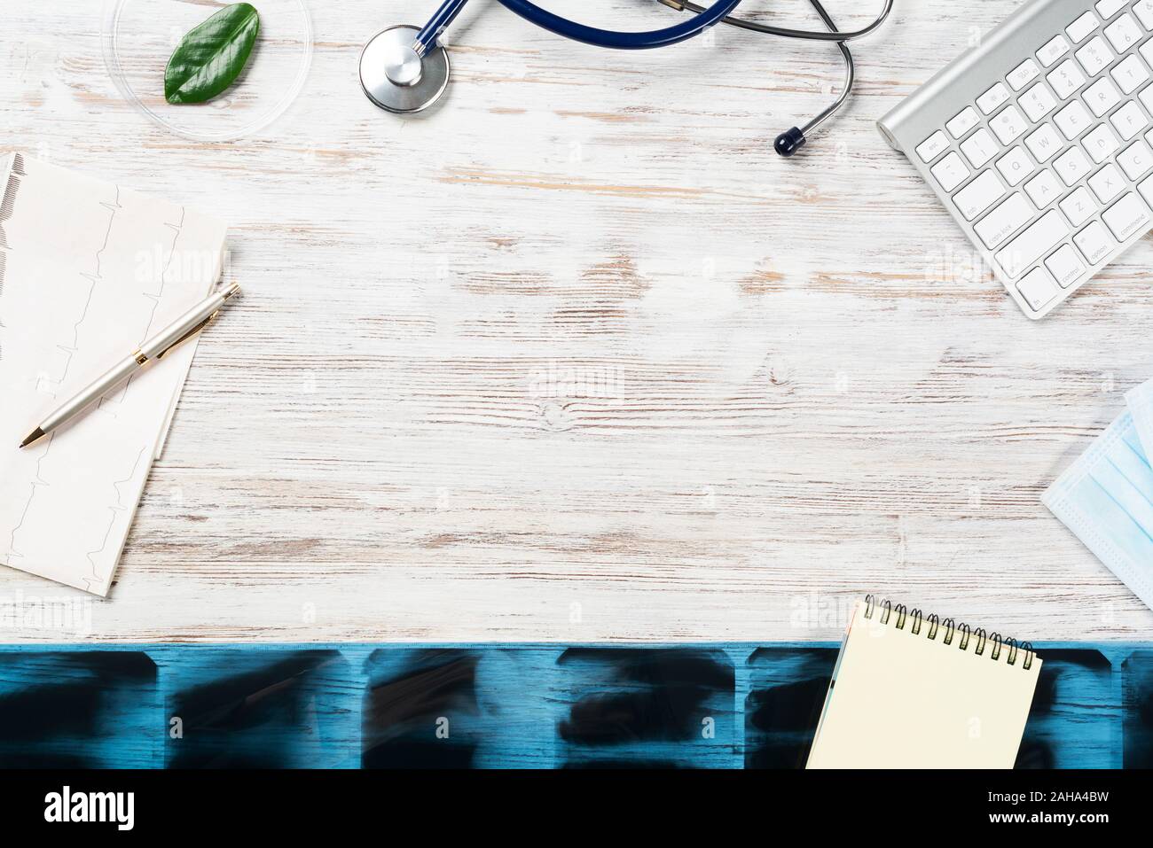 Medical diagnostics and treatment in cardiology center. Top view doctor ...