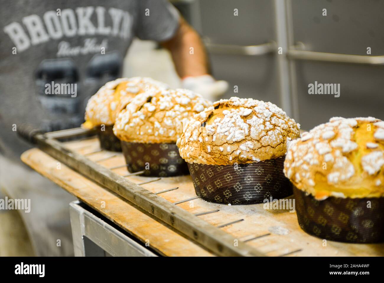 Italian pastry chef Baking Panettone sweet italian cake Stock Photo - Alamy