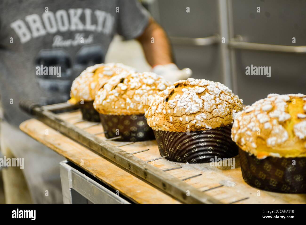 Italian pastry chef Baking Panettone sweet italian cake Stock Photo - Alamy