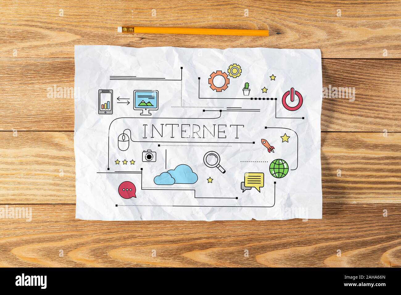 Internet connection pencil hand drawn with group of social media ...