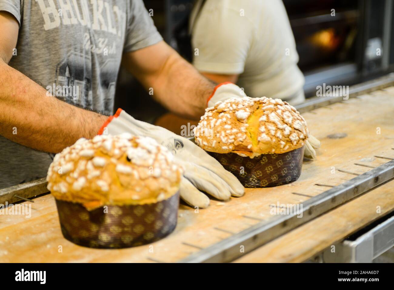 Italian pastry chef Baking Panettone sweet italian cake Stock Photo - Alamy