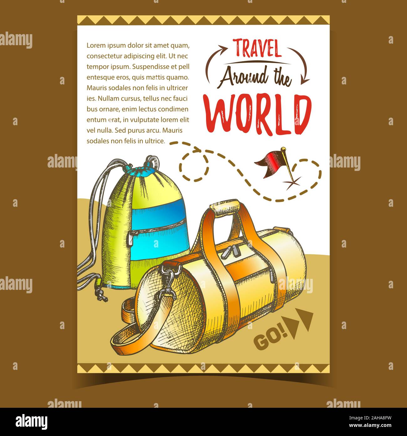 Travel World Advertising Poster With Bags Vector Stock Vector Image ...