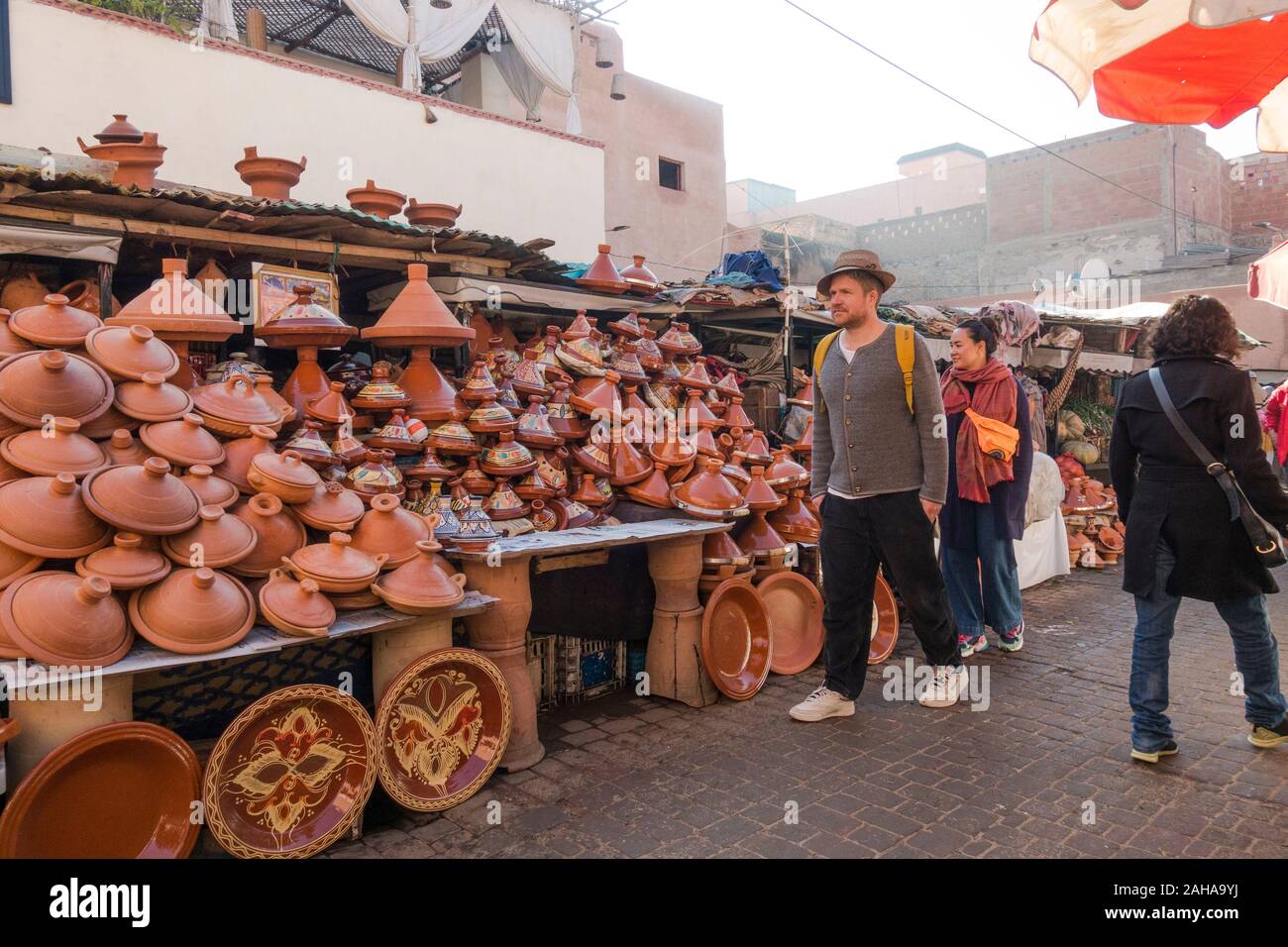 Pottery stall in souk, Marrakech, Morocco, Africa Stock Photo - Alamy